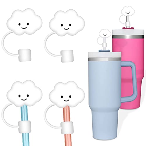 XANGNIER Cloud Straw Covers Cap for Stanley Cup,4 Pcs 9-10 MM Silicone Drinking Straw Topper Plug for Stanley 30&40 Oz Tumbler,Straw Tip Covers for Stanley Cups Accessories,Cloud Shape Straw Protector