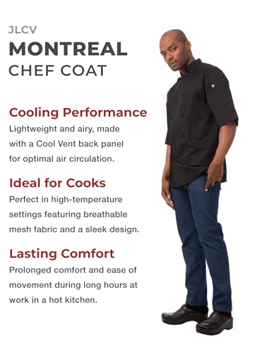 Chef Works Men's Montreal Cool Vent Chef Coat, Black, Large