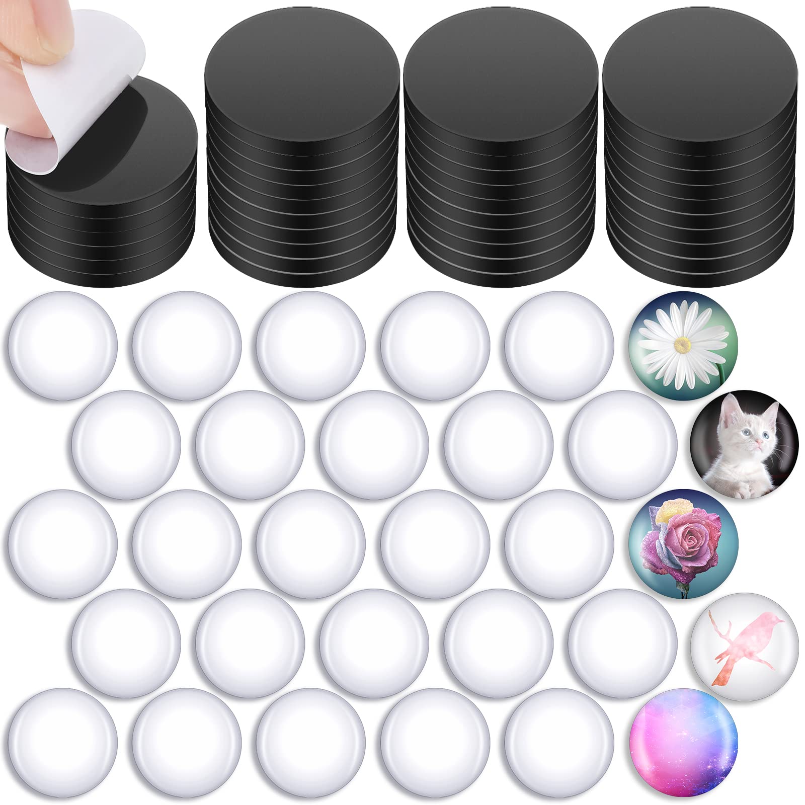 Outus Fridge Magnets for DIY Crafts Sets Round Magnetic Discs with Clear Dome Cabochons Glass Magnets Discs for Refrigerator Office Locker Whiteboard (48 Sets, 1 x 0.12 Inches)