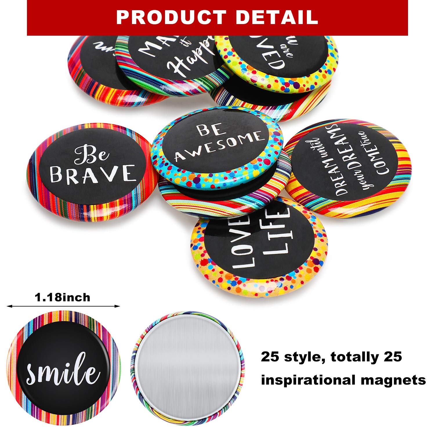 25 Pieces Motivational Refrigerator Magnets Inspirational Magnets Round Quote Magnets for Fridge Classroom Whiteboard Locker Supplies