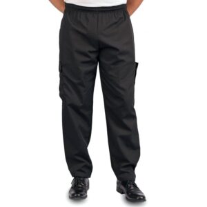 KNG Black Baggy Cargo Chef Pants for Men and Women – Drawstring Waist L