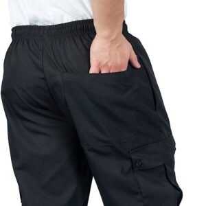 KNG Black Baggy Cargo Chef Pants for Men and Women – Drawstring Waist L