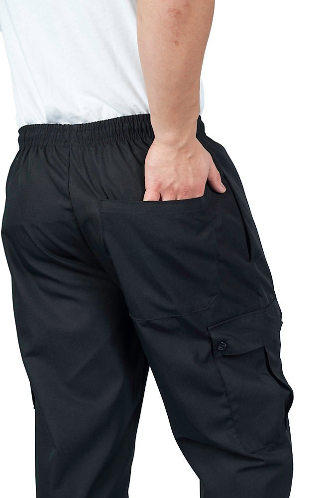 KNG Black Baggy Cargo Chef Pants for Men and Women – Drawstring Waist L