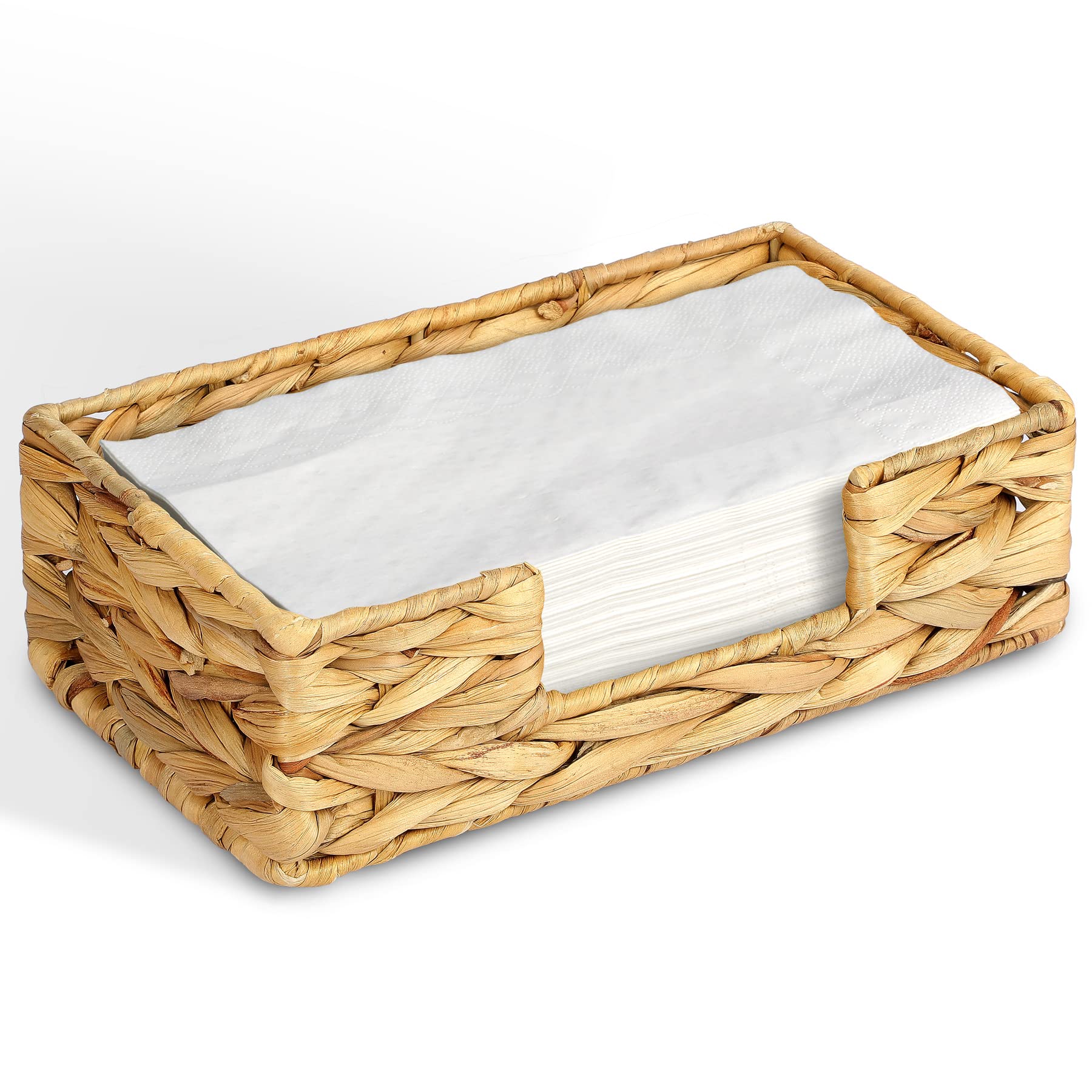 Graciadeco Disposable Guest Towel Napkin Basket Rectangular Water Hyacinth Napkin Holder Woven Rattan Wicker Table Dinner Paper Hand Guest Towel Napkin Basket Tray Caddy for Bathroom Kitchen