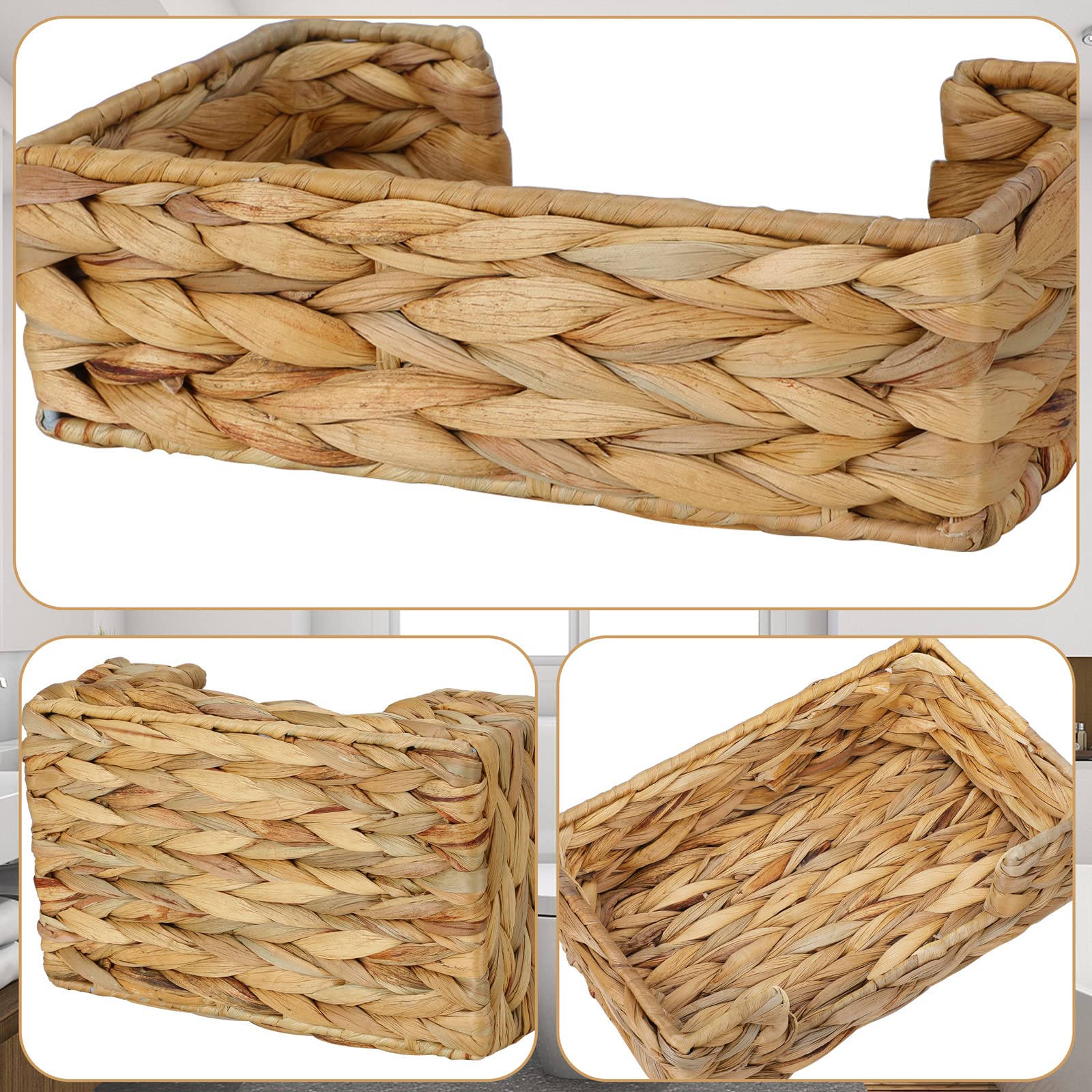 Graciadeco Disposable Guest Towel Napkin Basket Rectangular Water Hyacinth Napkin Holder Woven Rattan Wicker Table Dinner Paper Hand Guest Towel Napkin Basket Tray Caddy for Bathroom Kitchen