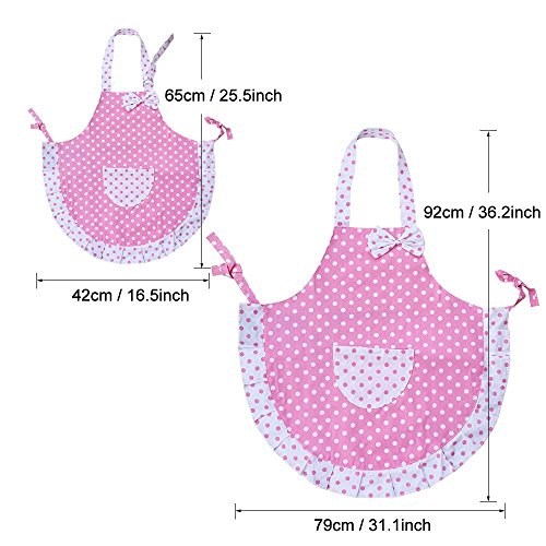 Homgaty Toddler and Mommy Apron, Princess Bowknot Girls Kitchen Apron with Pocket Chef Apron for Women and Kids Baking Cook Painting Party with 2 Layers Cloth Parent-Child Set