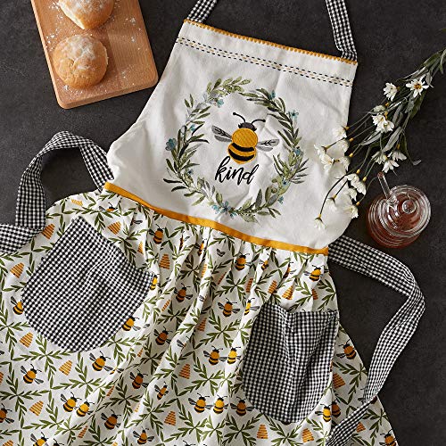 DII Women's Spring & Summer Apron Collection Adjustable, Two Large Pockets & Extra Long Ties, One Size Fits Most, Sweet Bee