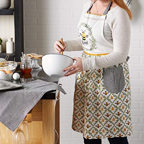 DII Women's Spring & Summer Apron Collection Adjustable, Two Large Pockets & Extra Long Ties, One Size Fits Most, Sweet Bee