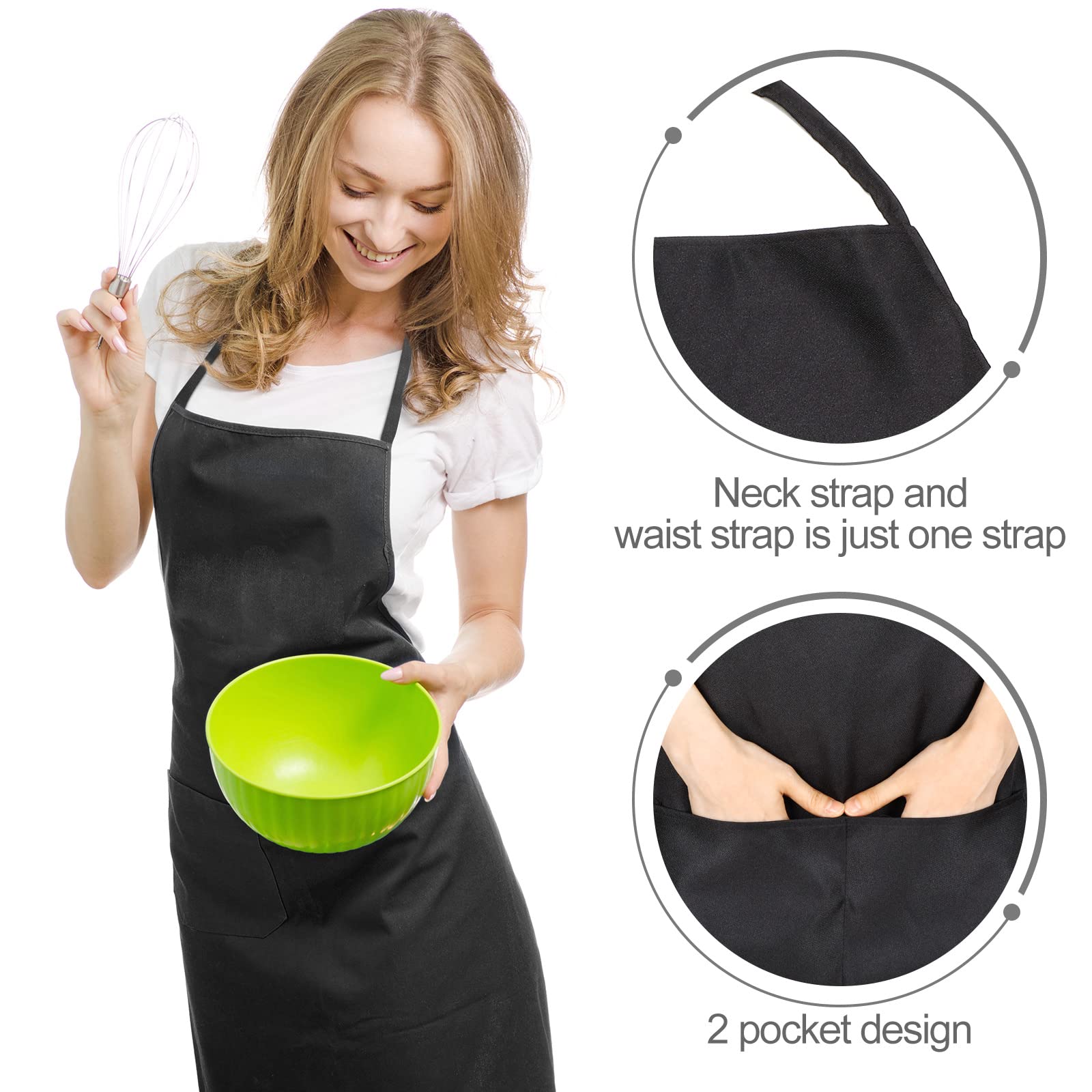 Tarpop 24 Pack Bib Aprons Unisex Commercial Apron Resistant Apron Kitchen BBQ Crafting Aprons for Women Men Chef (Black)