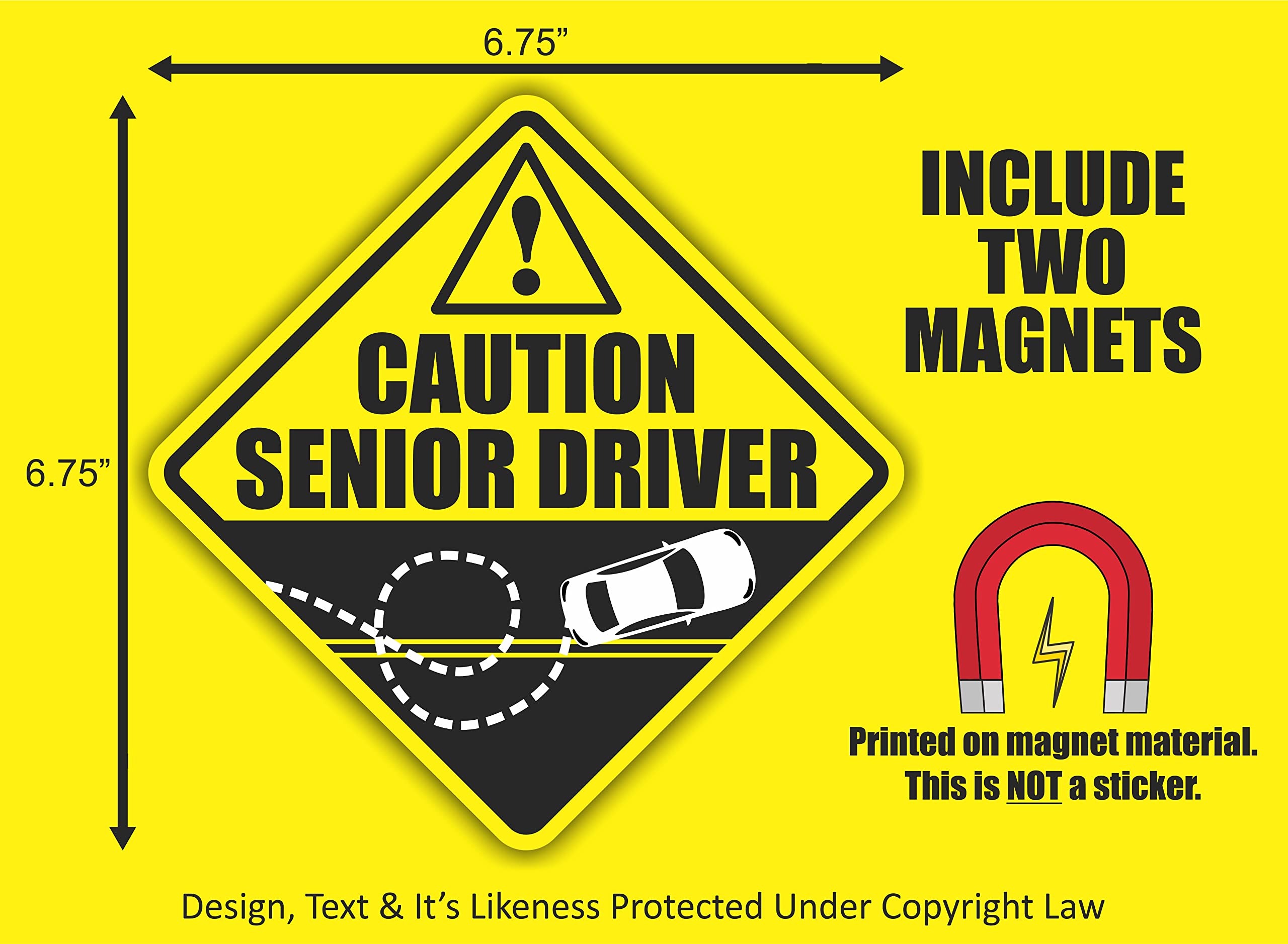 2 Funny Prank Caution Senior Driver Car Magnet Sign Gag Gifts for Elderly Women, Men, New Drivers & Student Drivers, Great Joke Gift for Over 40 & 50 Year Old People & Other UFO Driving Life Forms