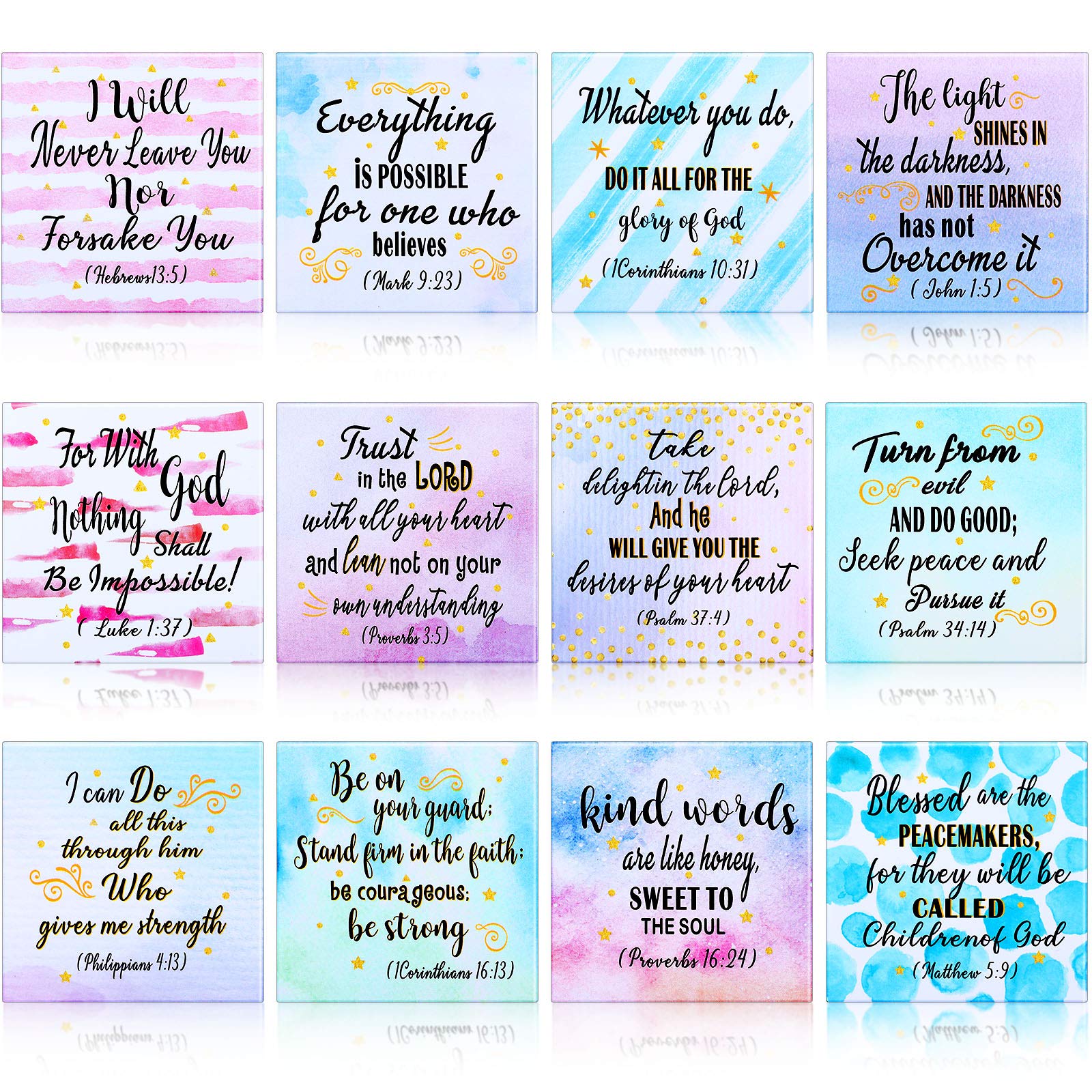 Weewooday 12 Pieces Christian Magnets Inspirational Refrigerator Magnets Verse Square Motivational Fridge Magnets Bible Verses Scripture Quotes Magnet for Locker Fridge Supplies