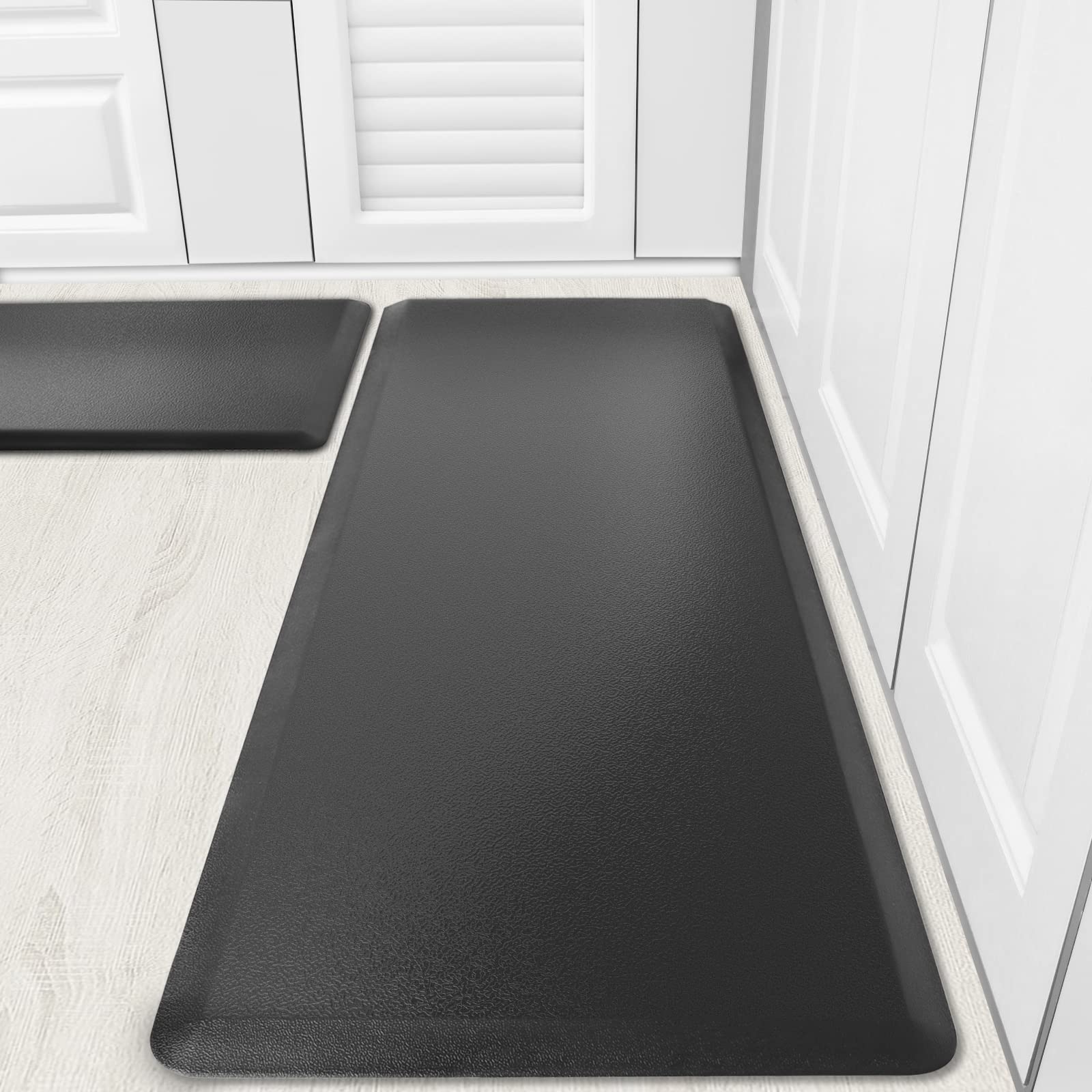 Kitsure Kitchen Mats - 2-PCS Anti-Slip & Durable Kitchen Rugs, Anti-Faigue Mats for Kitchen Floor, Easy-to-Clean & Comfortable Standing Desk Mats 17.3"x30"+17.3"x47"(Black)