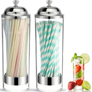 2pcs straw dispenser clear straw holder for counter straw container with lid transparent straw lid organizer drinking straw holder dispenser, drinking straws (stripes, plastic)