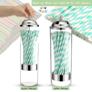 2Pcs Straw Dispenser Clear Straw Holder for Counter Straw Container with Lid Transparent Straw Lid Organizer Drinking Straw Holder Dispenser, Drinking Straws (Stripes, Plastic)