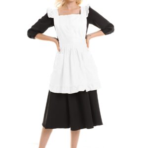 LilMents Retro Adjustable Ruffle Apron Kitchen Cooking Baking Cleaning Maid Costume (White)