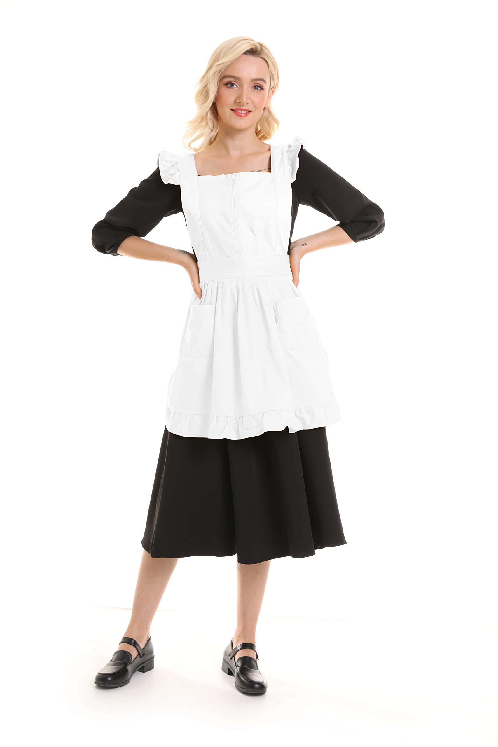 LilMents Retro Adjustable Ruffle Apron Kitchen Cooking Baking Cleaning Maid Costume (White)