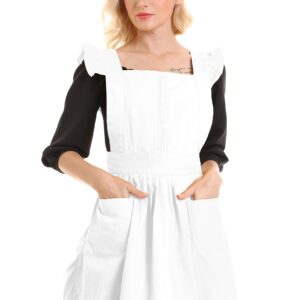 LilMents Retro Adjustable Ruffle Apron Kitchen Cooking Baking Cleaning Maid Costume (White)