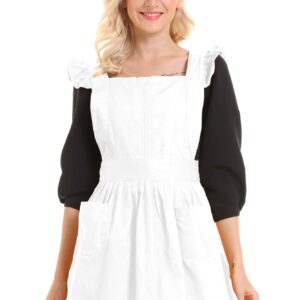 LilMents Retro Adjustable Ruffle Apron Kitchen Cooking Baking Cleaning Maid Costume (White)