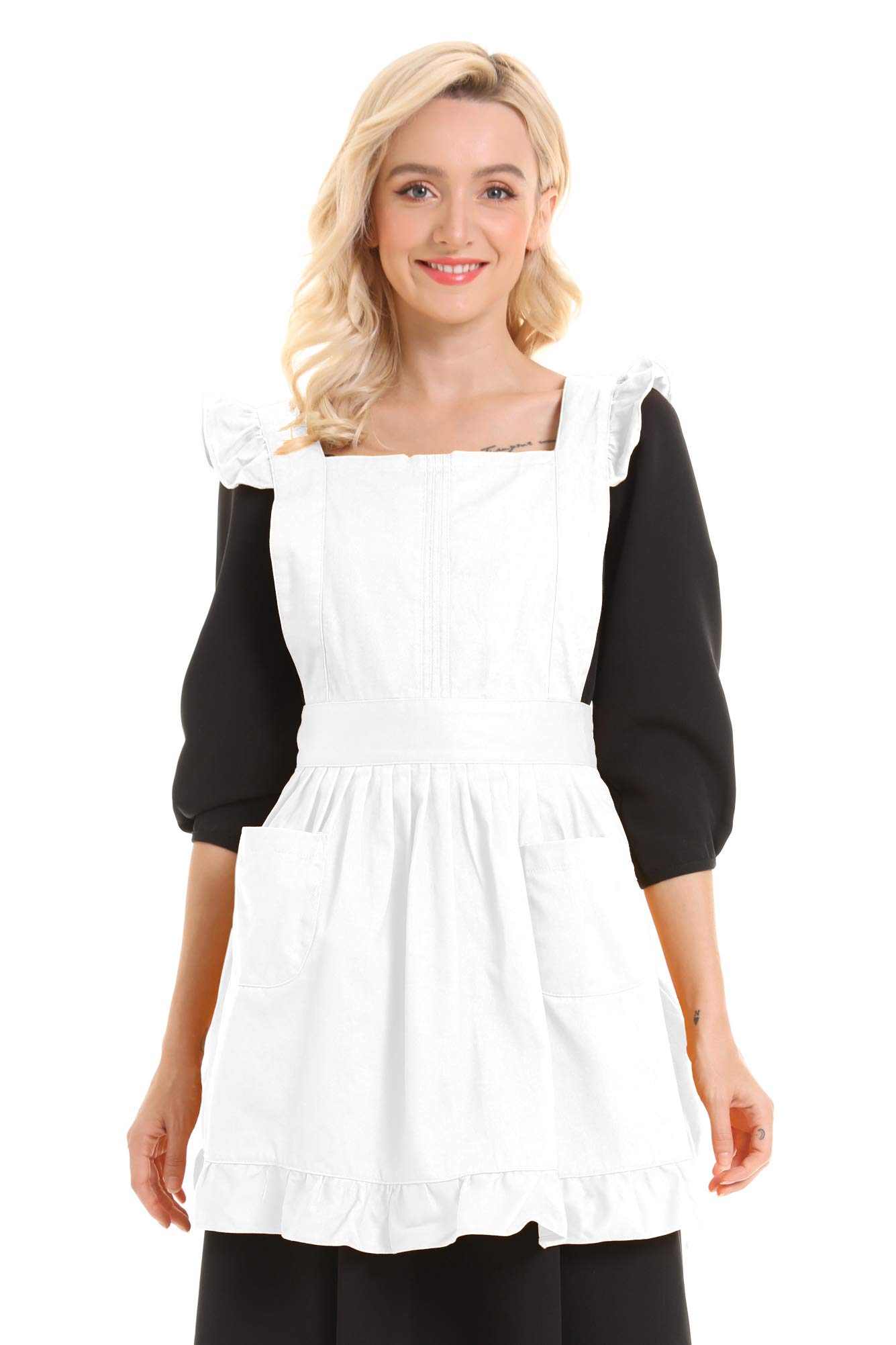 LilMents Retro Adjustable Ruffle Apron Kitchen Cooking Baking Cleaning Maid Costume (White)