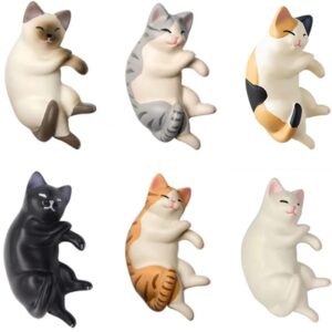 cute cat fridge magnets, 6 lying chubby kitten refrigerator magnets, mini kawaii decorative magnets for home kitchen office class lockers whiteboard, gift for magnets collector, light/strong magnetic