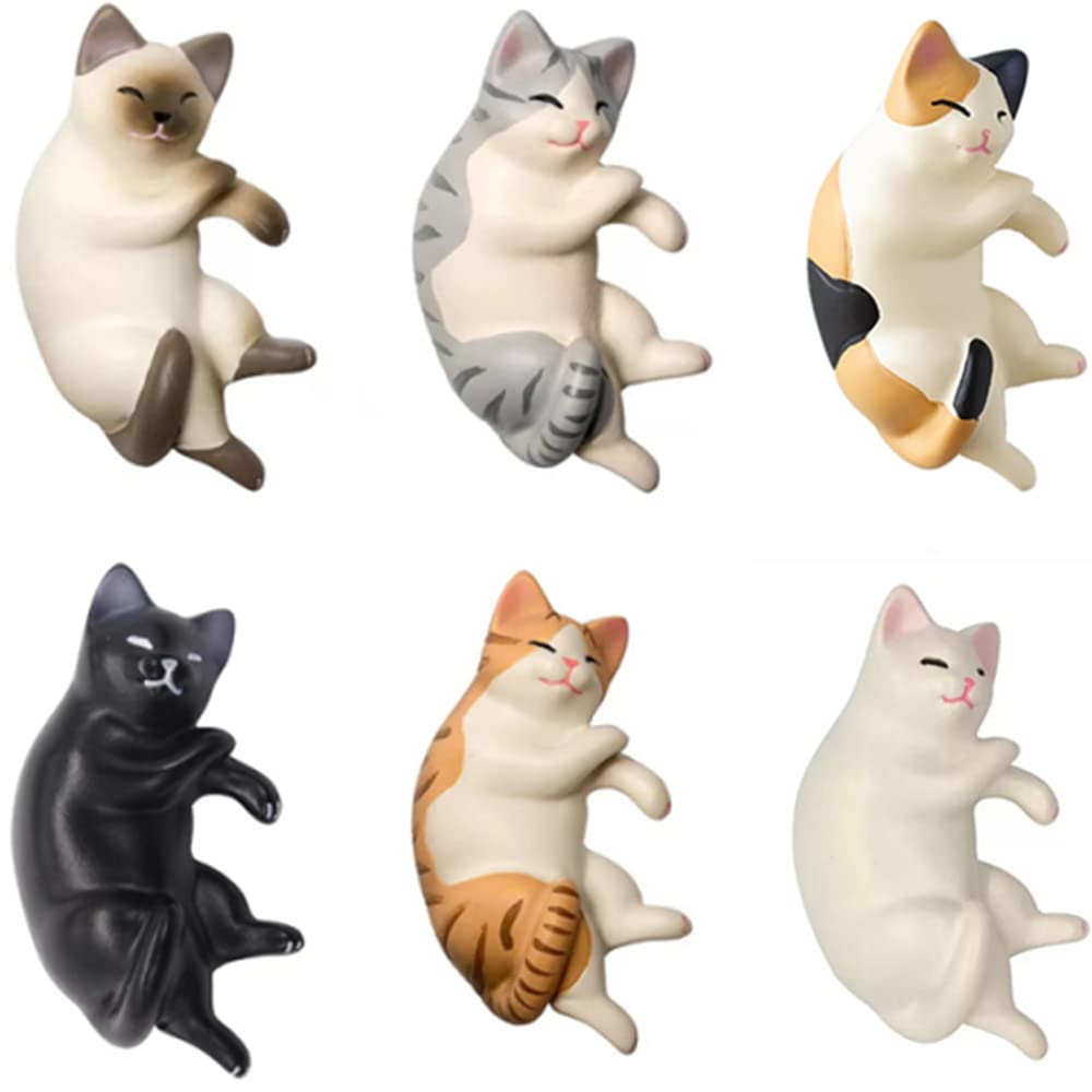 Cute Cat Fridge Magnets, 6 Lying Chubby Kitten Refrigerator Magnets, Mini Kawaii Decorative Magnets for Home Kitchen Office Class Lockers Whiteboard, Gift for Magnets Collector, Light/Strong Magnetic