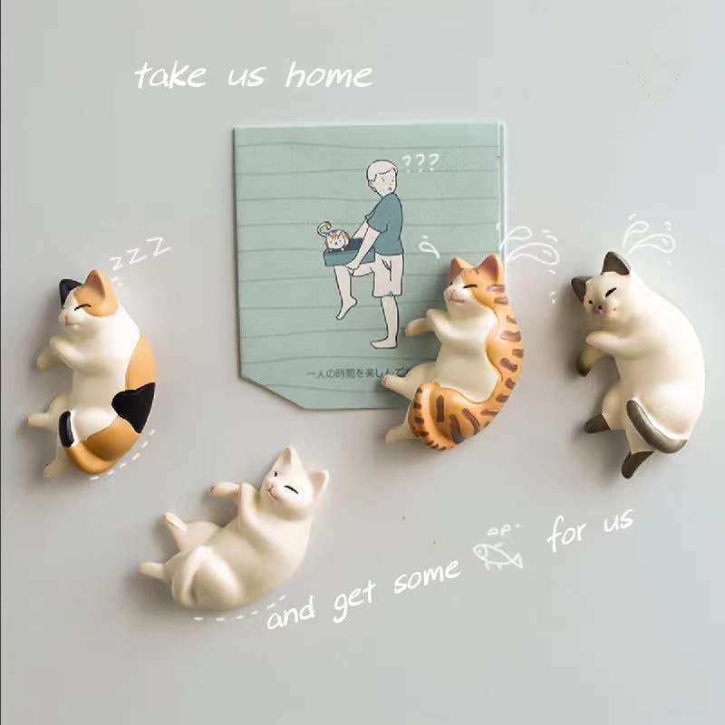 Cute Cat Fridge Magnets, 6 Lying Chubby Kitten Refrigerator Magnets, Mini Kawaii Decorative Magnets for Home Kitchen Office Class Lockers Whiteboard, Gift for Magnets Collector, Light/Strong Magnetic