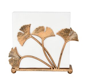 owlgift modern ginkgo leaves design napkin holder for tables, metal paper napkin storage for kitchen, stylish paper towel dispenser, mail letter sorter rack, document file organizer – bronze