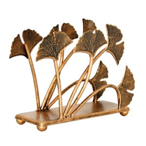 OwlGift Modern Ginkgo Leaves Design Napkin Holder for Tables, Metal Paper Napkin Storage for Kitchen, Stylish Paper Towel Dispenser, Mail Letter Sorter Rack, Document File Organizer – Bronze