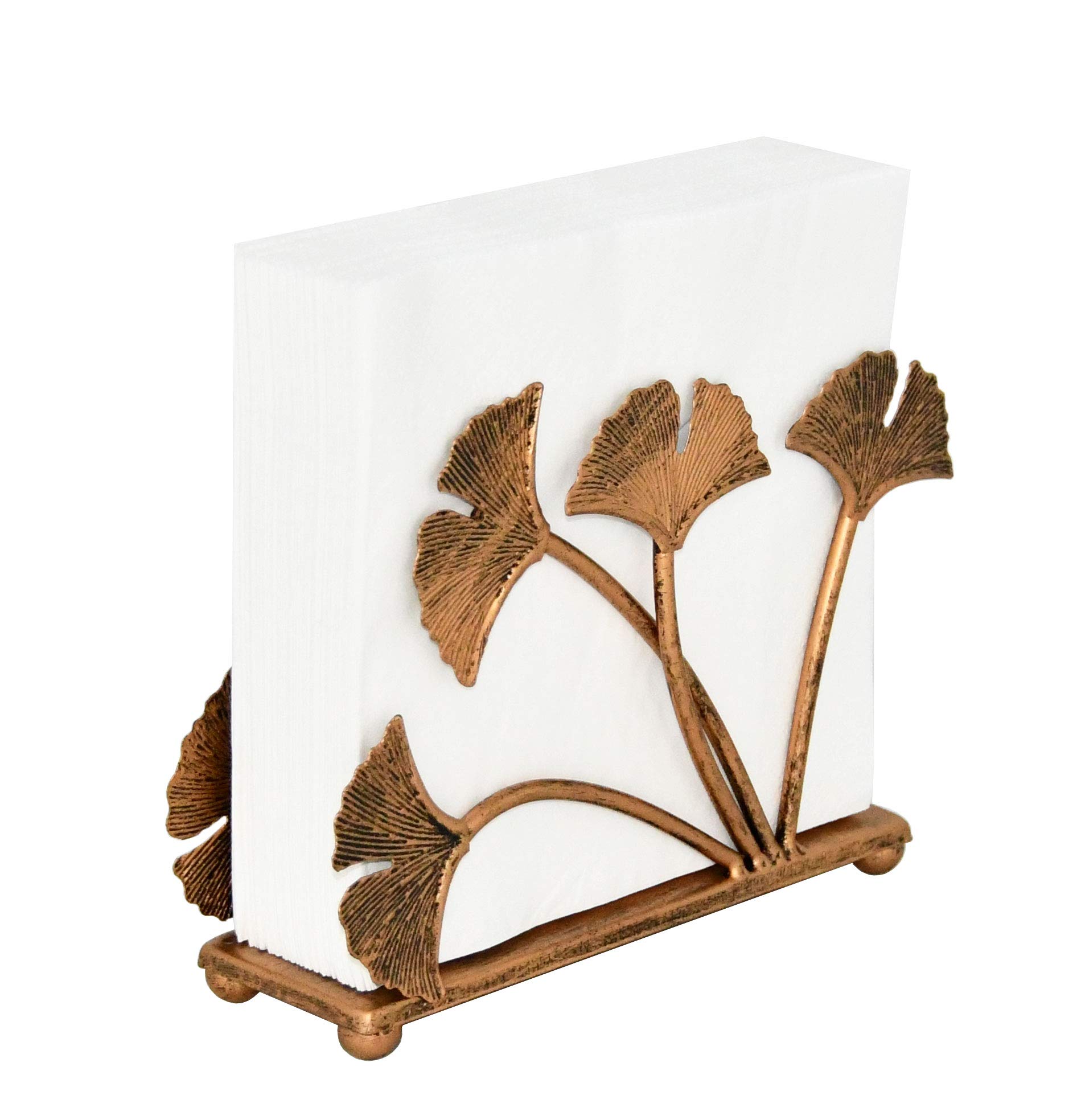 OwlGift Modern Ginkgo Leaves Design Napkin Holder for Tables, Metal Paper Napkin Storage for Kitchen, Stylish Paper Towel Dispenser, Mail Letter Sorter Rack, Document File Organizer – Bronze