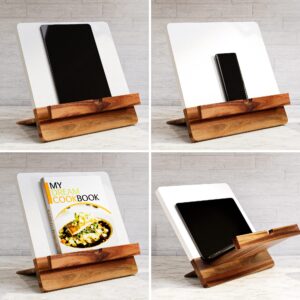 Cookbook Stand for Kitchen Counter - 12" x 12" Large Adjustable Acacia Wood Book Stand for Cookbooks - Recipe Book Holder Stand for Kitchen - Cook Book Stand for Kitchen - Wooden Cookbook Holder Stand