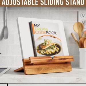 Cookbook Stand for Kitchen Counter - 12" x 12" Large Adjustable Acacia Wood Book Stand for Cookbooks - Recipe Book Holder Stand for Kitchen - Cook Book Stand for Kitchen - Wooden Cookbook Holder Stand