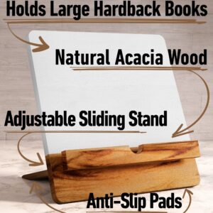 Cookbook Stand for Kitchen Counter - 12" x 12" Large Adjustable Acacia Wood Book Stand for Cookbooks - Recipe Book Holder Stand for Kitchen - Cook Book Stand for Kitchen - Wooden Cookbook Holder Stand