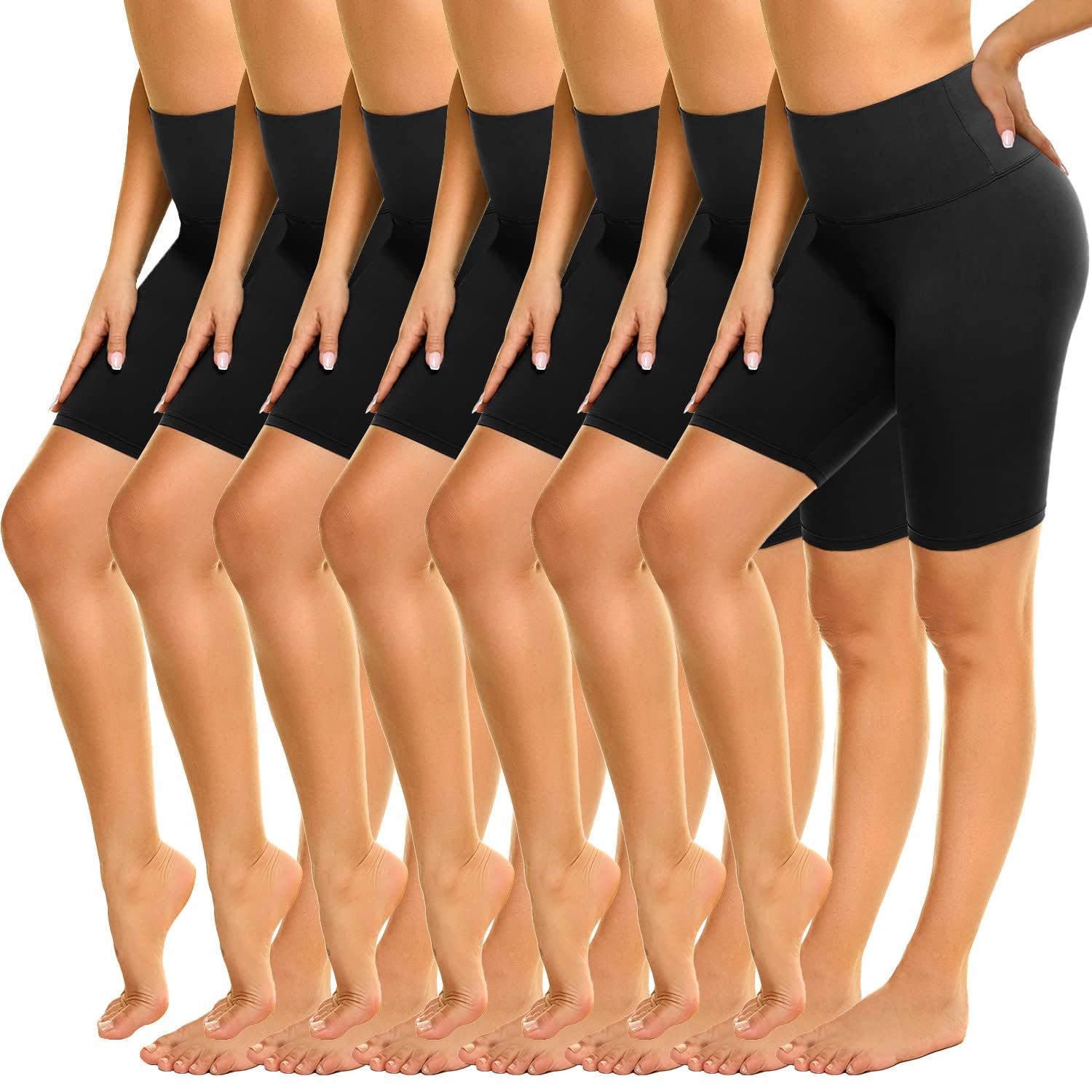 ZOOSIXX 7 Pack High Waisted Biker Shorts for Women, 8” Soft Yoga Workout Black Athletic Shorts