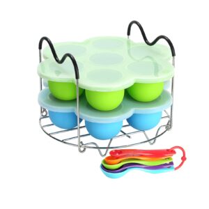 ulee silicone egg bites molds compatible with instant pot accessories 6 qt 8 quart, including steamer rack trivet with heat resistant handles, 5-piece measuring spoons as bonus, sous vide egg poachers