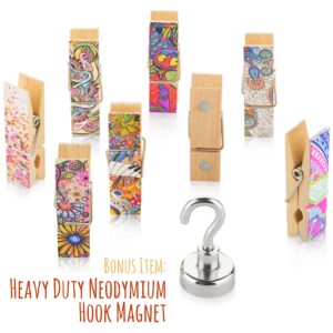 8 Colorful Fridge Magnets Clips + Strong Magnetic Hook - Display Photos & Memos On a Refrigerator, Locker, Whiteboard in a Cute & Fun Way. Perfect to use in Any Kitchen, Office, Classroom or Cubicle.