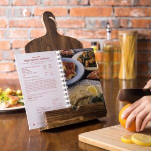 MyGift Cookbook Stand Recipe Book Holder with Brown Wood Cutting Board Design, Cookbook Holder for Countertop Display