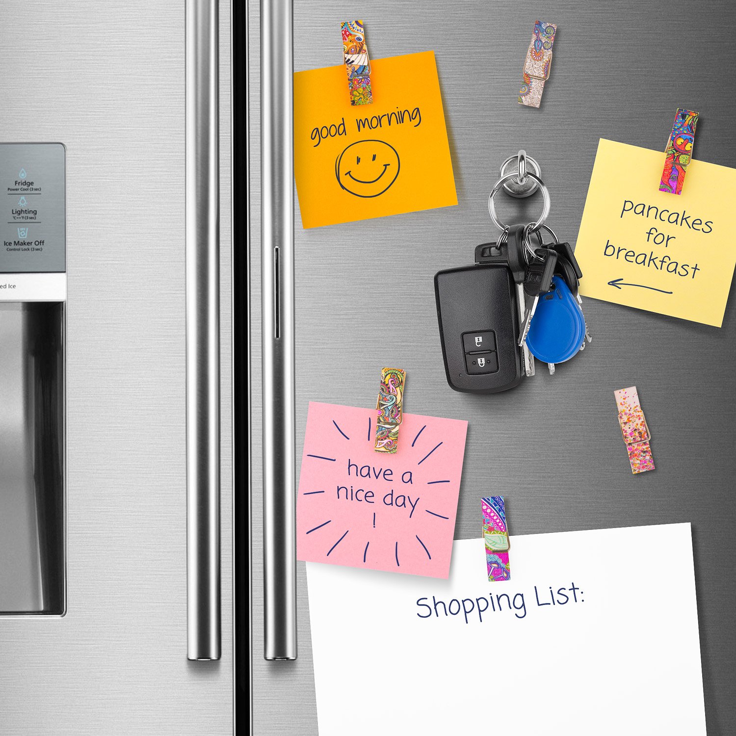 8 Colorful Fridge Magnets Clips + Strong Magnetic Hook - Display Photos & Memos On a Refrigerator, Locker, Whiteboard in a Cute & Fun Way. Perfect to use in Any Kitchen, Office, Classroom or Cubicle.