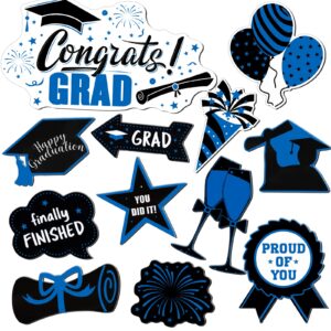 12 pieces graduation magnetic decals decorations congrats grad car magnets happy graduation magnetic fridge decoration proud of you magnet decal trencher cap fridge magnets graduation stickers (blue)