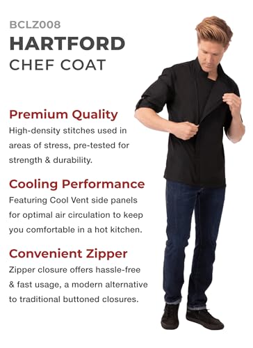 Chef Works Men's Hartford Chef Coat, Black, Medium