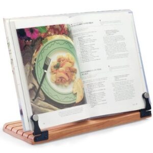 deluxe large cookbook holder - acrylic shield with cherry wood base - made in the usa