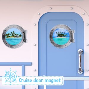 2 Pcs Cruise Door Decorations Magnetic Porthole Cruise Door Magnets 10 Inch Set Palm Tree Cruise Dolphin Turtle The Sea Nature Scenery Fridge Decor for Carnival Cruise Car (Beach Style)