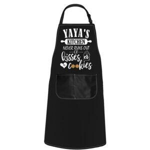 pofull yaya gift yaya birthday apron yaya's kitchen never runs out of kisses and cookies (yaya's kitchen apron)