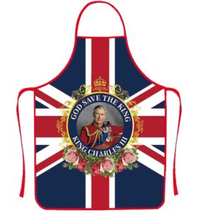 king charles coronation baking apron, union jack printed cooking aprons union jack cooking cover for king charles iii coronation party baking bbq garden street party commemorative souvenir (c)