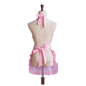 Cute Girls Bowknot Lady's Kitchen Restaurant Women's Cake Apron Fashion Funny Aprons for Christmas Gift (Pink)