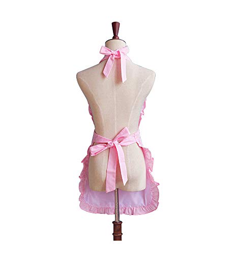 Cute Girls Bowknot Lady's Kitchen Restaurant Women's Cake Apron Fashion Funny Aprons for Christmas Gift (Pink)