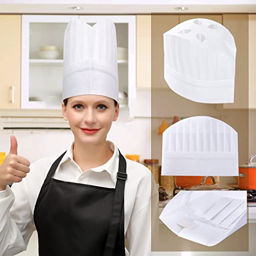 24 Pack Paper Chef Hat White Disposable Chefs hat for Kids Men Women Cooking Baking Kitchen Restaurants Adjustable (Max 25in)