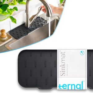 ternal sinkmat for kitchen sink faucet, silicone, black, splash guard & drip catcher for around faucet handle