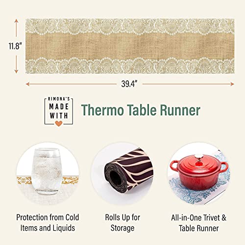 RIMONA'S Thermo Heat Resistant Table Runner and Trivet for Hot Dishes - Waterproof Hot Plates to Protect Table and Countertop - Kitchen & Dining 350F Heat Protector 40" - White Golden Marble