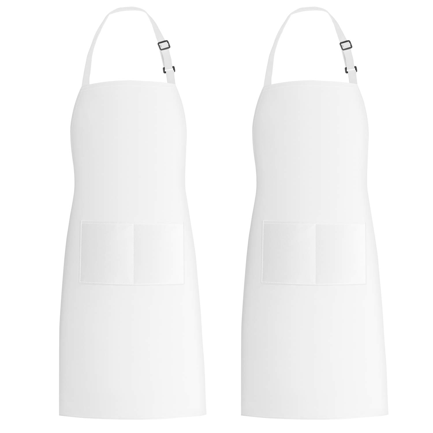 Xornis 2 Pack 100% Cotton Bib Aprons with 2 Pockets Kitchen Cooking, White