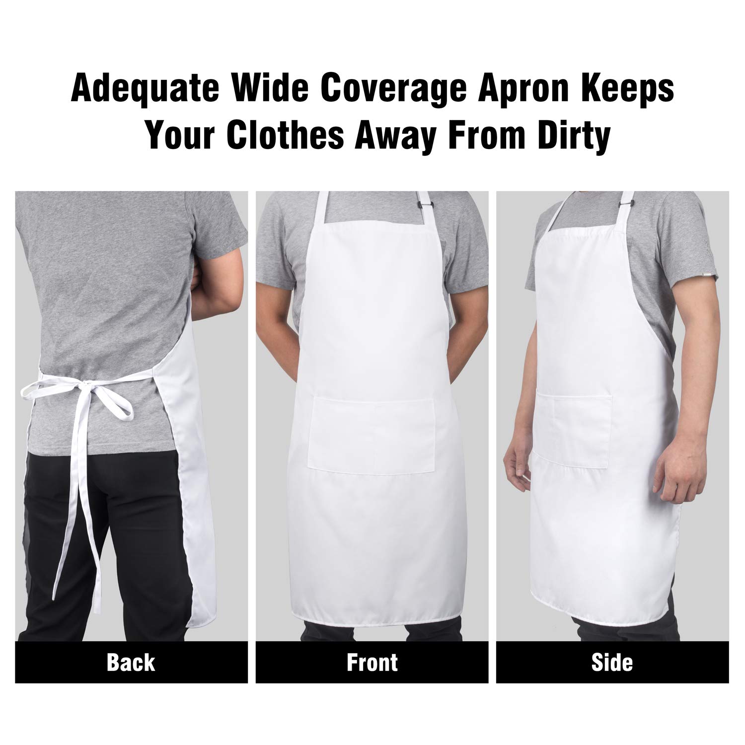 Xornis 2 Pack 100% Cotton Bib Aprons with 2 Pockets Kitchen Cooking, White